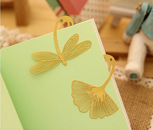 yueton Pack of 8 Cute Cartoon Art Feather Butterfly Dragonfly Gingkgo Monkey Pred Perry Sunflower Olive Branch Metal Gold Bookmarks Book Mark Reading New Novelty + Free Gift