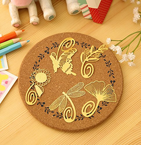 yueton Pack of 8 Cute Cartoon Art Feather Butterfly Dragonfly Gingkgo Monkey Pred Perry Sunflower Olive Branch Metal Gold Bookmarks Book Mark Reading New Novelty + Free Gift