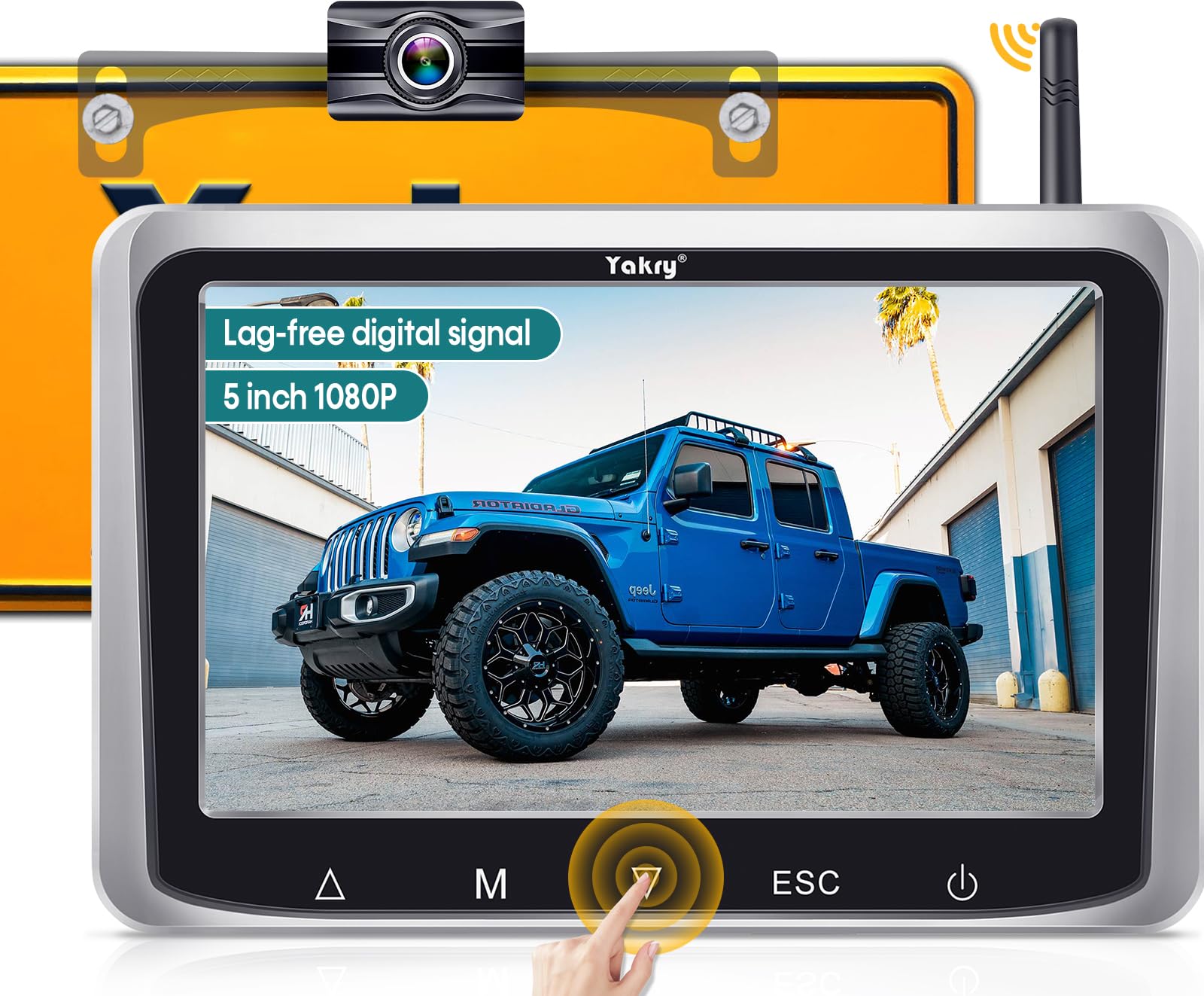Wireless Backup Camera Easy Install: Touch Button 5 Inch HD 1080P Monitor - No Delay Digital Signal Reverse Cam with Color Night Vision for Car Truck Trailer Hitch - Yakry Y25
