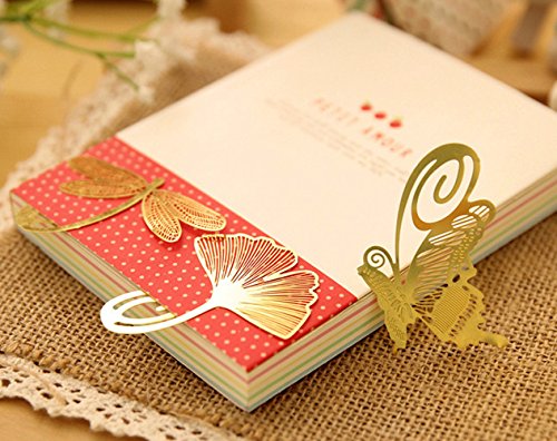 yueton Pack of 8 Cute Cartoon Art Feather Butterfly Dragonfly Gingkgo Monkey Pred Perry Sunflower Olive Branch Metal Gold Bookmarks Book Mark Reading New Novelty + Free Gift