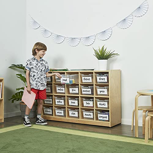 ECR4Kids Scoop Front Storage Bin, Multipurpose Organization, Clear, 20-Piece