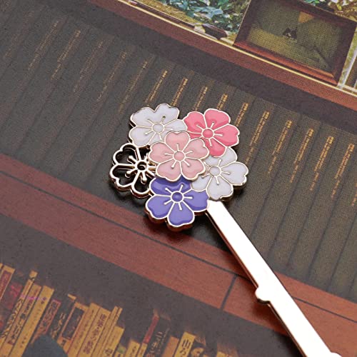 4PCS Flower Bookmark Cherry Blossom Paper Clip Book Page Mark Metal Bookmark Clip School Office Supplies for Reader Student Teacher Reading Supplies