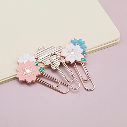 4PCS Flower Bookmark Cherry Blossom Paper Clip Book Page Mark Metal Bookmark Clip School Office Supplies for Reader Student Teacher Reading Supplies