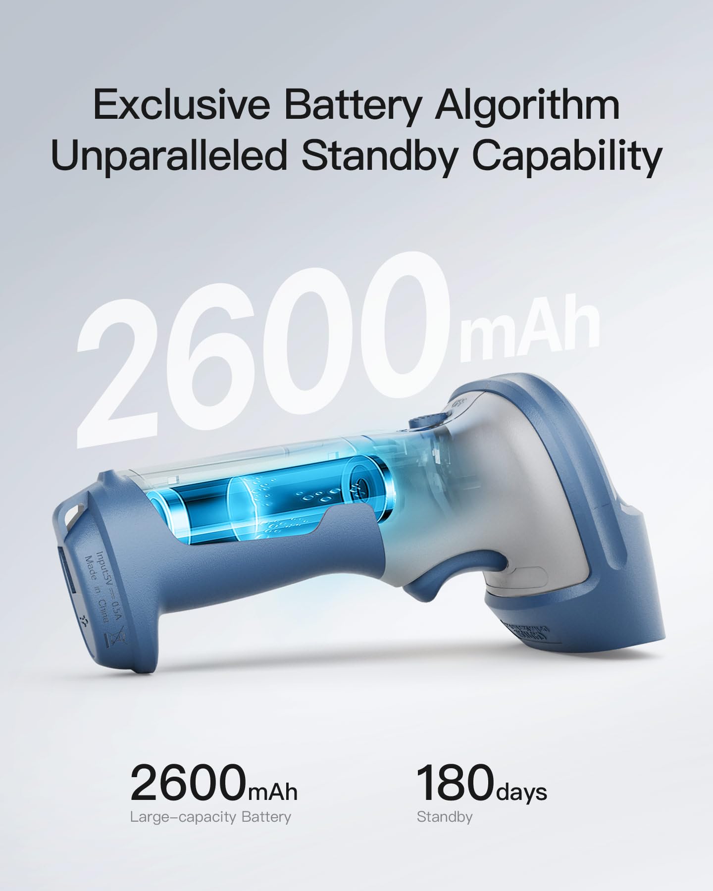 Inateck Bluetooth Barcode Scanner, 2D Wireless Barcode Scanner, Bluetooth 5.0 and 2.4Ghz Adapter, 3 in 1 Reader, Support GS1 Barcode, BCST-73 Blue White