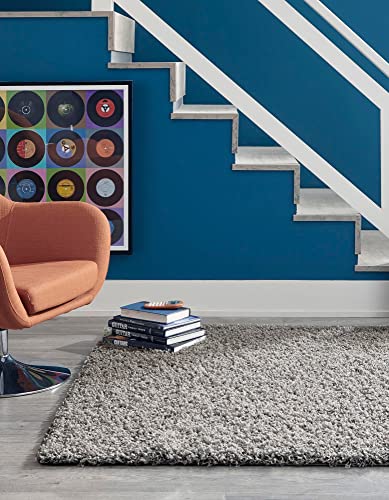Rugs.com - Über Cozy Solid Shag Collection Rug – 9' x 12' Cloud Gray Shag Rug Perfect for Living Rooms, Large Dining Rooms, Open Floorplans