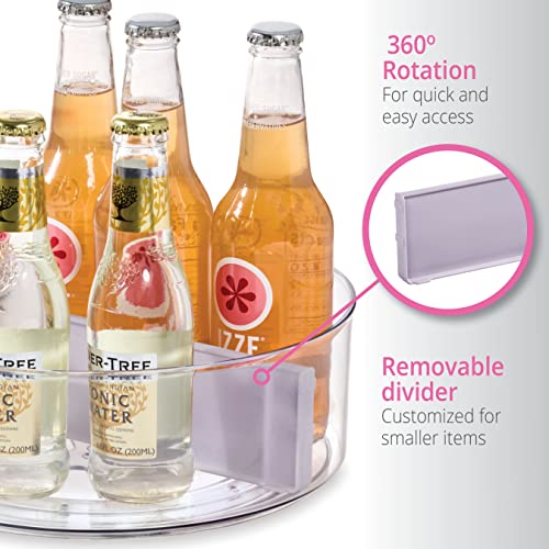 Rosanna Pansino x iDesign Recycled Plastic Divided Lazy Susan Turntable with Lid, Clear Bin/Lavender Sprinkles Divider, 10β D x 3.69β H