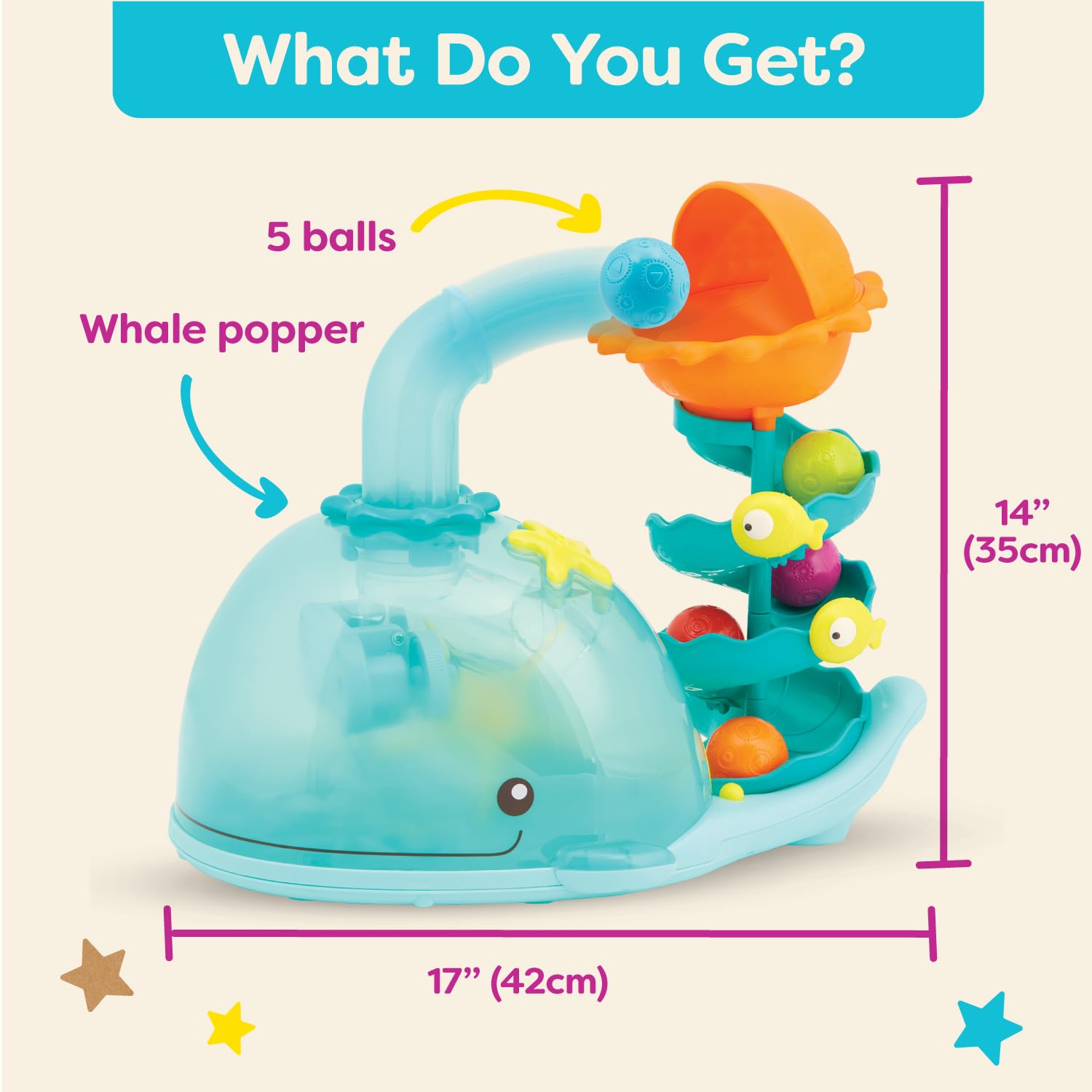 B. toys- B. play- Musical Whale Ball Popper with Lights – Developmental Sensory and Fine Motor Development- Baby Toy with 5 Balls- Babies, Toddlers- Poppity Whale- 9 months +