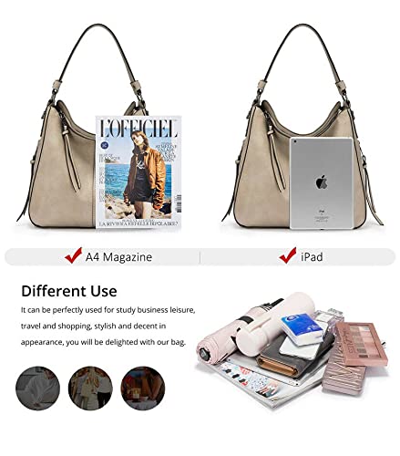 Handbags for Women Large Designer Ladies Hobo bag Bucket Purse Faux Leather (Khaki)