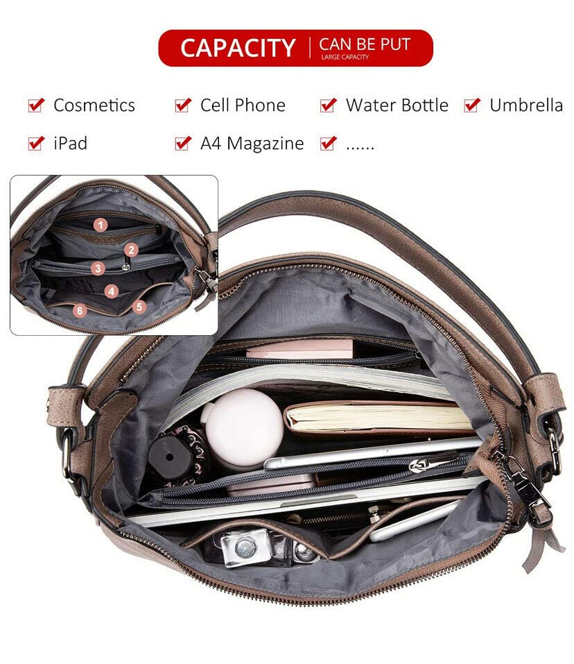 Handbags for Women Large Designer Ladies Hobo bag Bucket Purse Faux Leather (Khaki)
