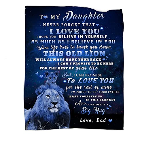 TGRUIHM to My Daughter Blanket from Dad, Lion Blanket to My Daughter, Christmas Birthday Gifts for My Daughter Super Soft Cozy Flannel Throw Blanket for Bed Sofa 50"x60"