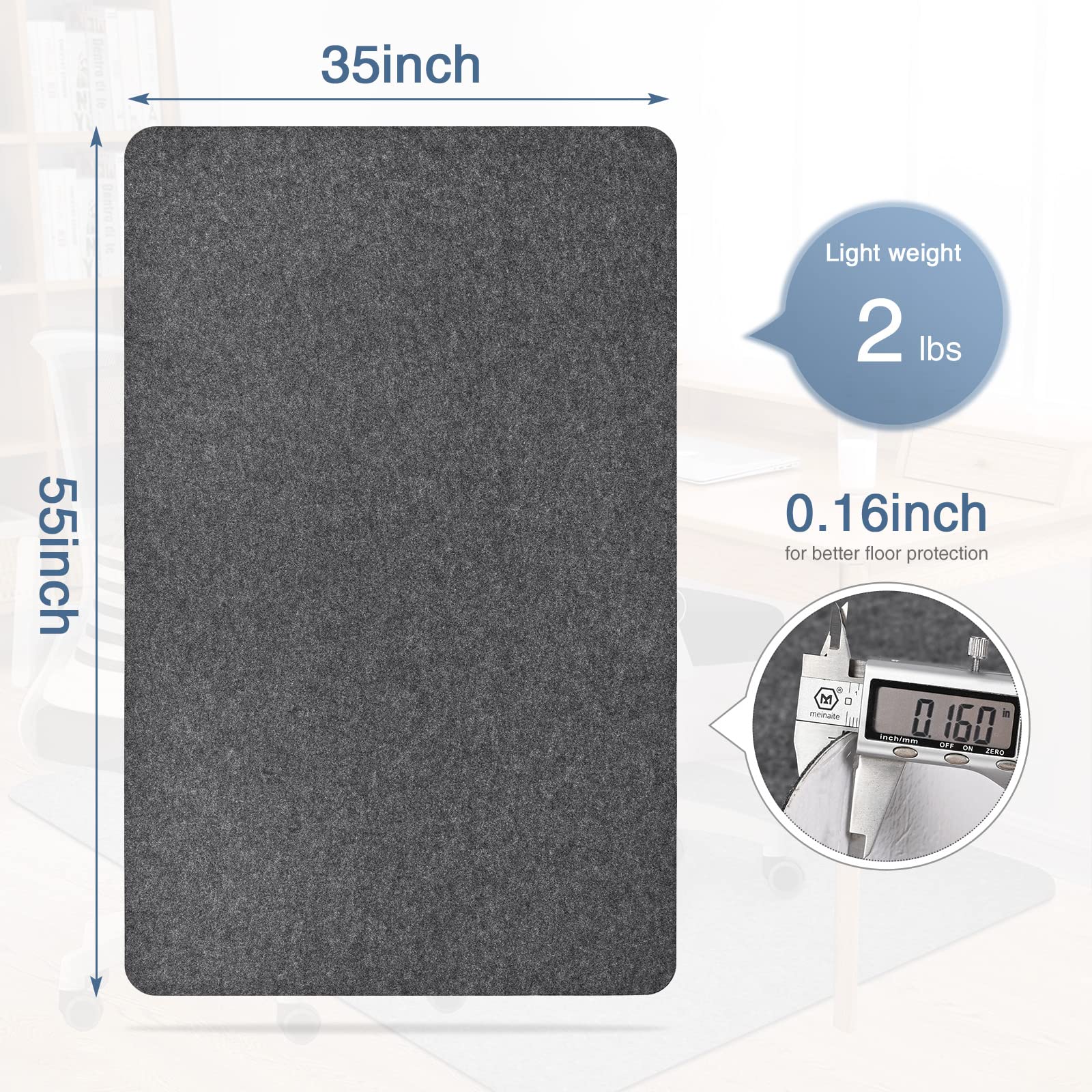 Placoot Office Chair Mat for Hardwood Floor, 55"x35" Computer Chair Mat, Desk Chair Mat, Large Anti-Slip Floor Protector for Home Office