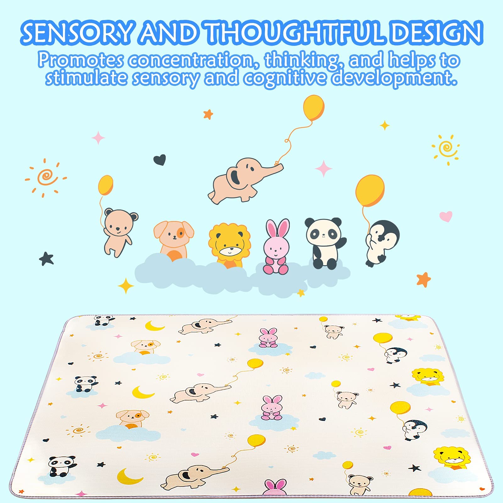 Bubbtots Baby Play Mat, Large and Reversible Waterproof Padded Foam Playmat for Babies and Toddlers, Animals and Nature, 69"x59"x0.6"