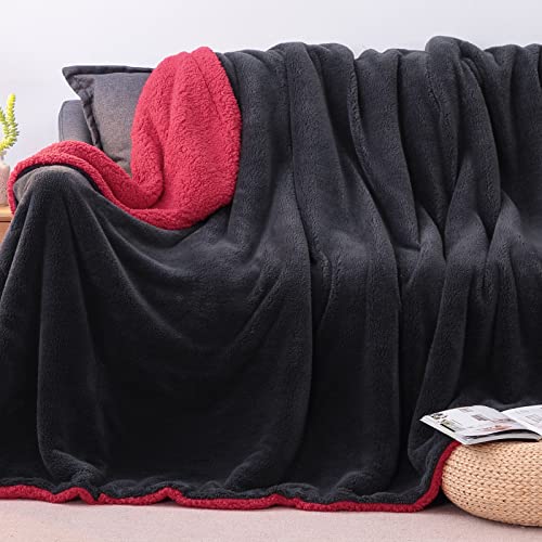 Gemarwel Ultra-Soft Micromink Thick Sherpa Blanket Twin Size for Bed, Reversible Fuzzy Warm Throw Blanket All Season for Men Women Gifts (60X80 Red and Black)