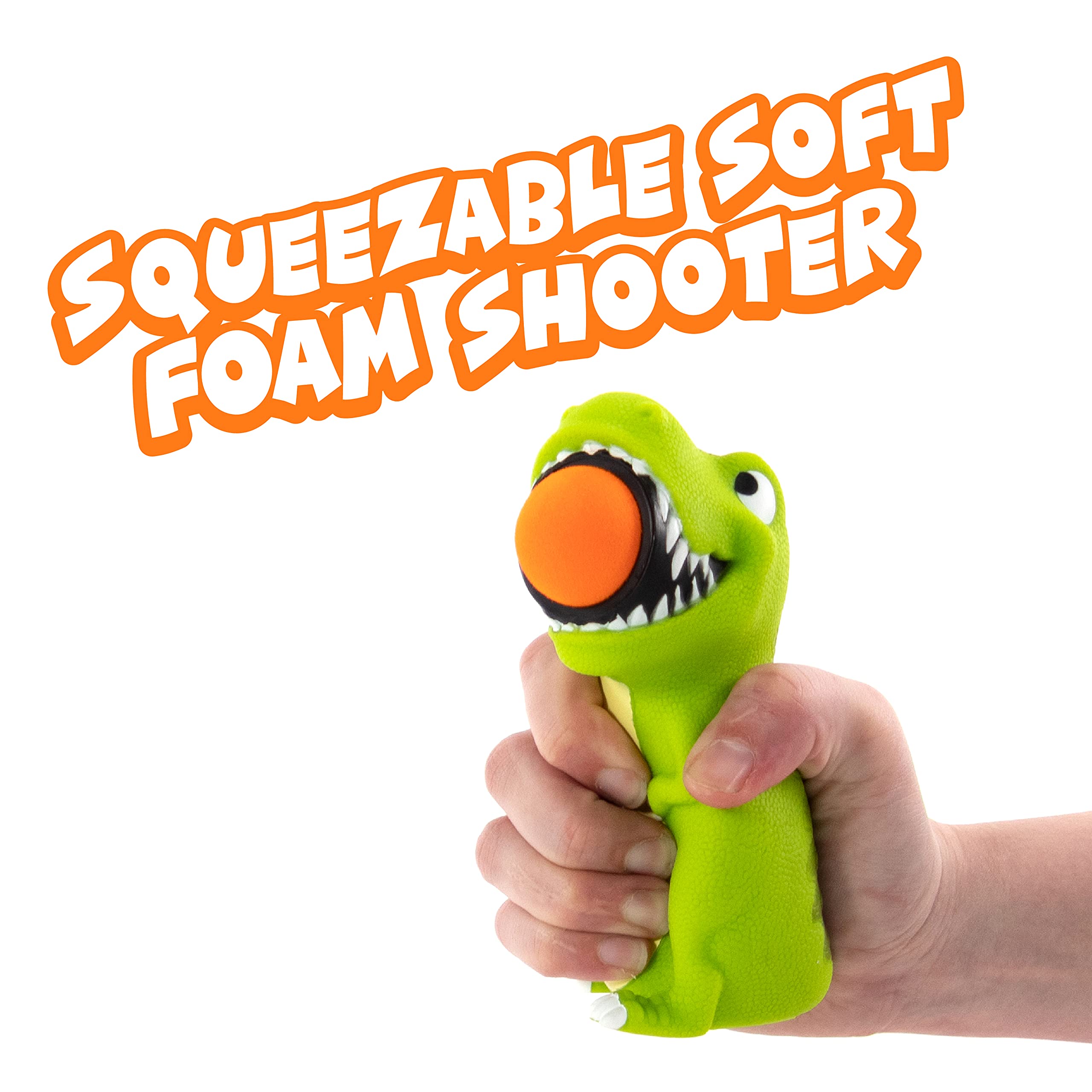 Hog Wild T-Rex Dinosaur Popper Toy and Sticky Target Set - Pop Foam Balls Up to 20 Feet - 4 Balls Included - Age 4+