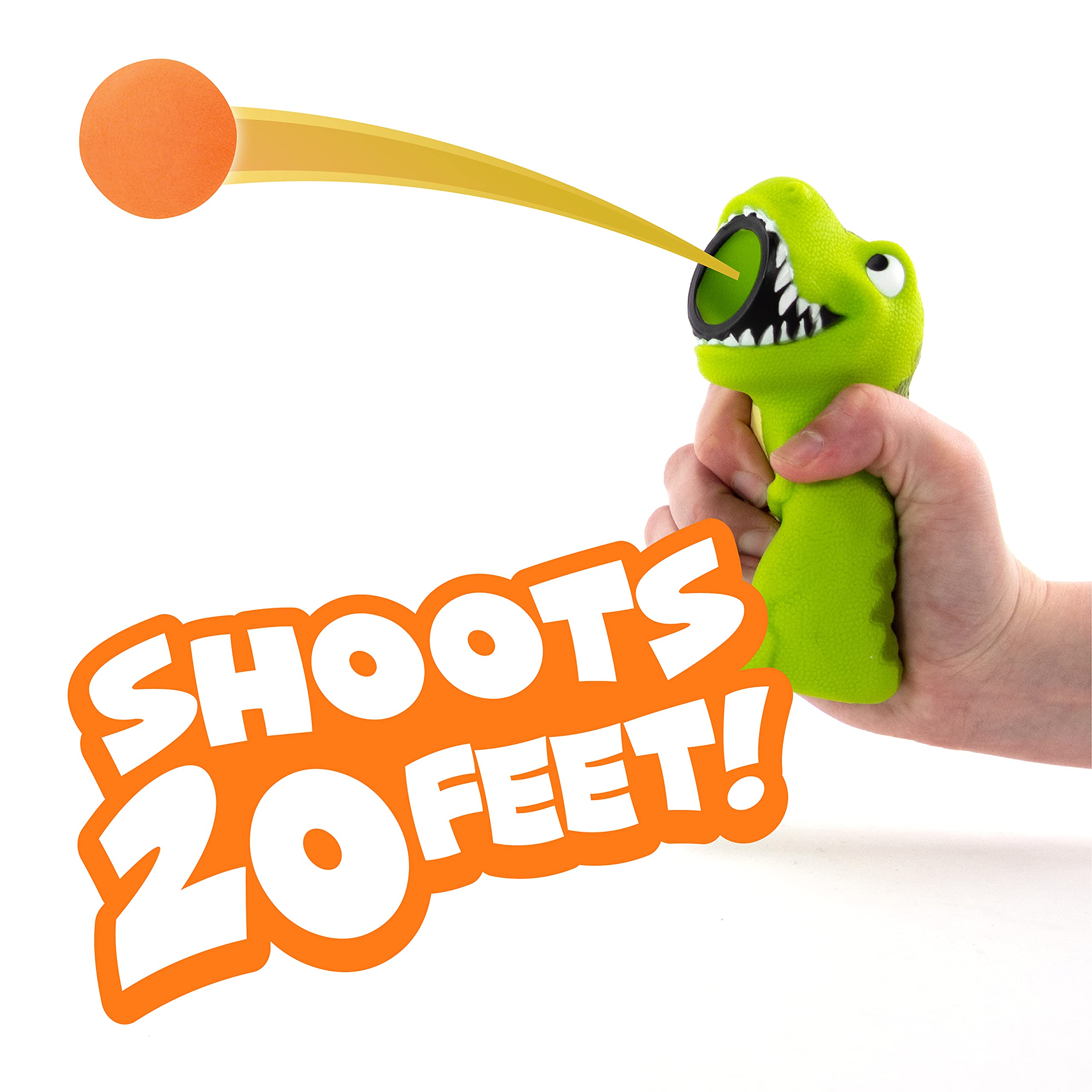 Hog Wild T-Rex Dinosaur Popper Toy and Sticky Target Set - Pop Foam Balls Up to 20 Feet - 4 Balls Included - Age 4+