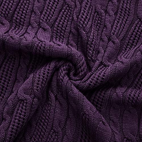 Aormenzy Cable Knit Throw Blankets 50 x 60 Inches, Soft Cozy and Lightweight Knitted Blanket, Machine Washable Acrylic Blanket, Decorative Throw Blanket for Couch Sofa Bed, Dark Purple