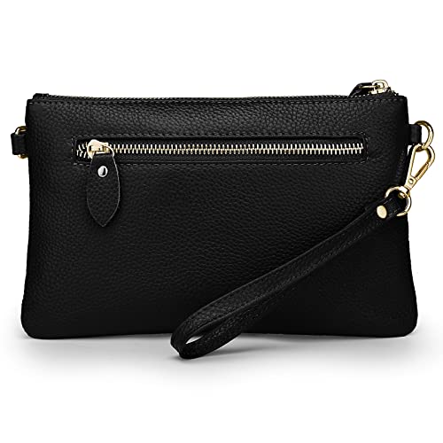 YALUXE Women Wristlet Clutch Genuine Full Grain Leather Crossbody Purse Smartphone Signature Wallet Strap