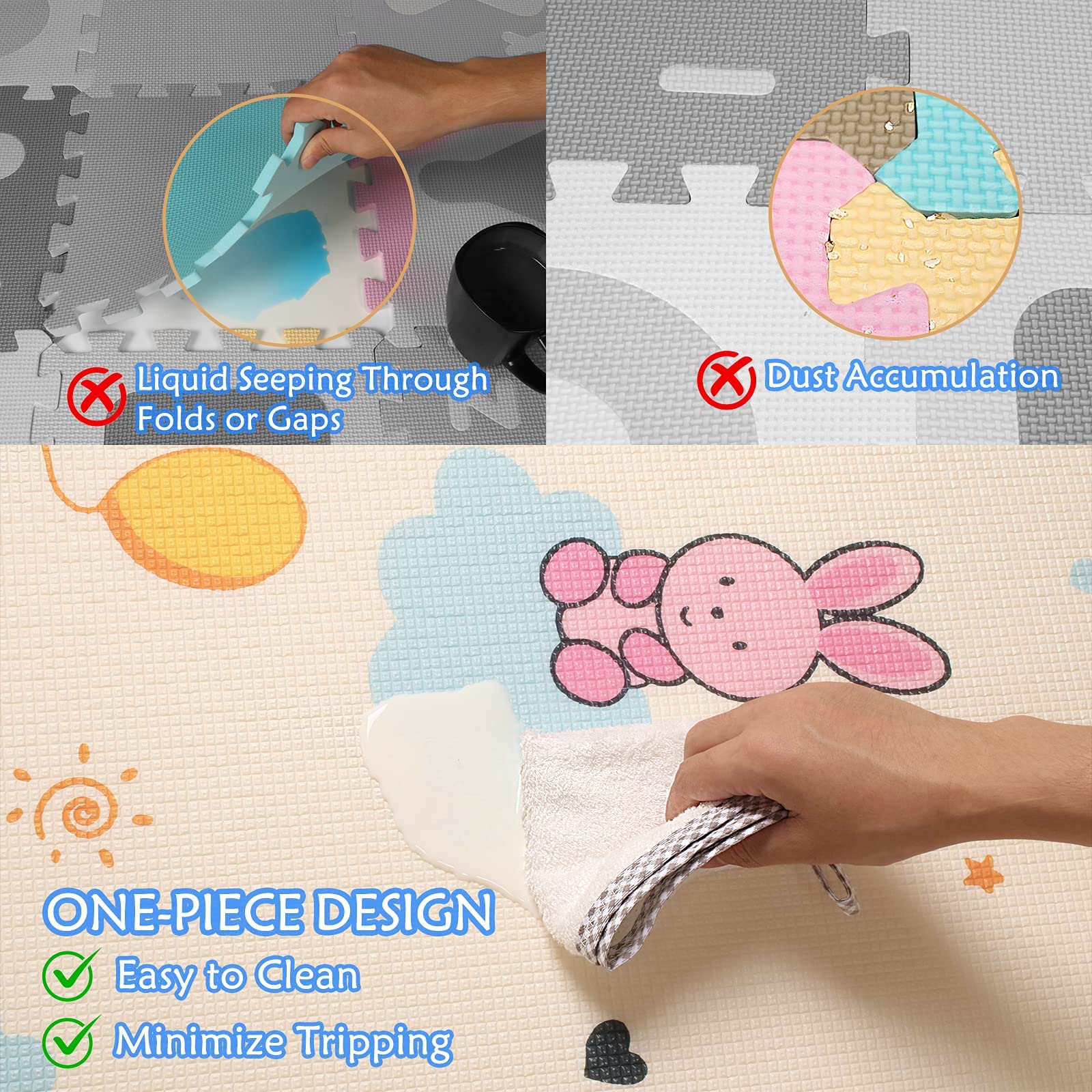 Bubbtots Baby Play Mat, Large and Reversible Waterproof Padded Foam Playmat for Babies and Toddlers, Animals and Nature, 69"x59"x0.6"