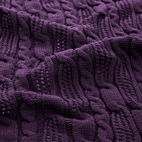 Aormenzy Cable Knit Throw Blankets 50 x 60 Inches, Soft Cozy and Lightweight Knitted Blanket, Machine Washable Acrylic Blanket, Decorative Throw Blanket for Couch Sofa Bed, Dark Purple