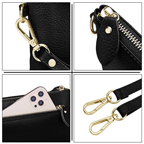 YALUXE Women Wristlet Clutch Genuine Full Grain Leather Crossbody Purse Smartphone Signature Wallet Strap