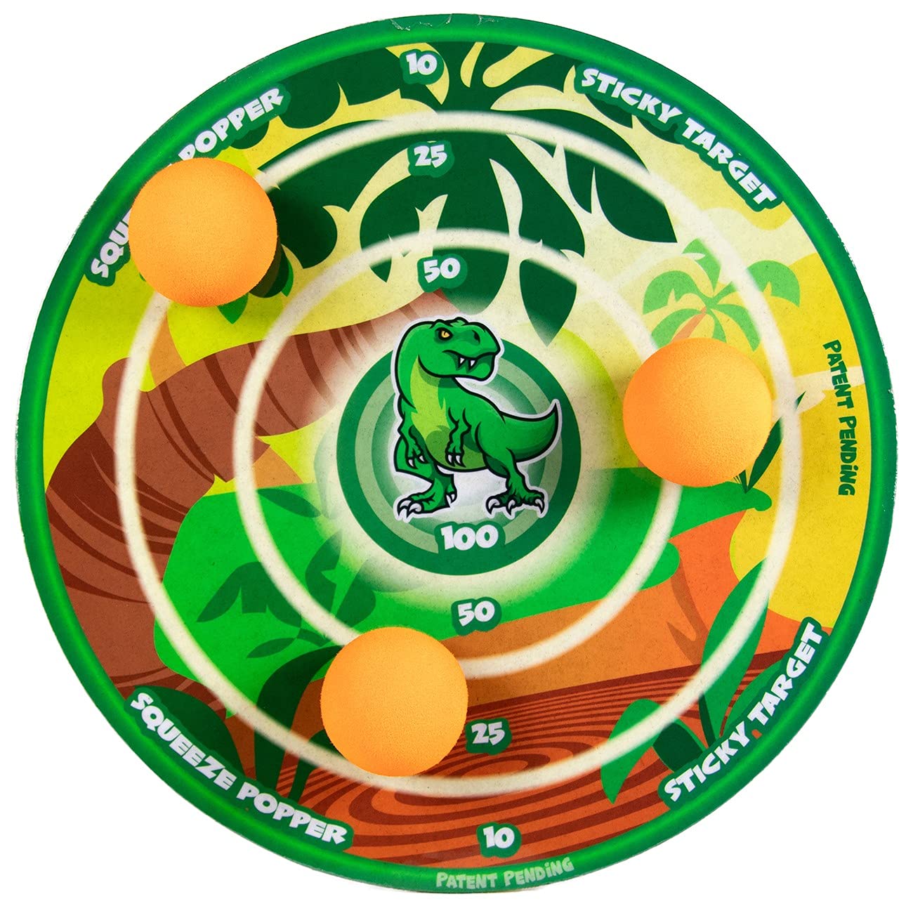 Hog Wild T-Rex Dinosaur Popper Toy and Sticky Target Set - Pop Foam Balls Up to 20 Feet - 4 Balls Included - Age 4+