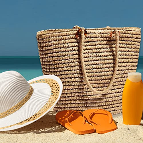 VSUVUR Women Large Woven Straw Beach Tote,Hand-Woven Straw Handbag, Handmade Weaving Shoulder Bag,Summer Beach Bag
