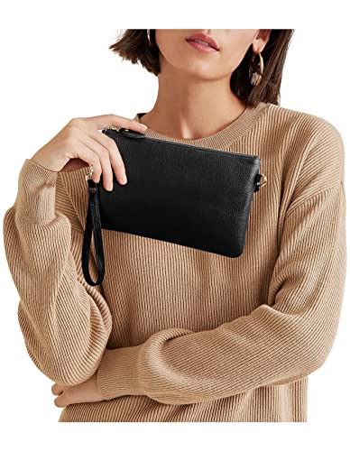 YALUXE Women Wristlet Clutch Genuine Full Grain Leather Crossbody Purse Smartphone Signature Wallet Strap