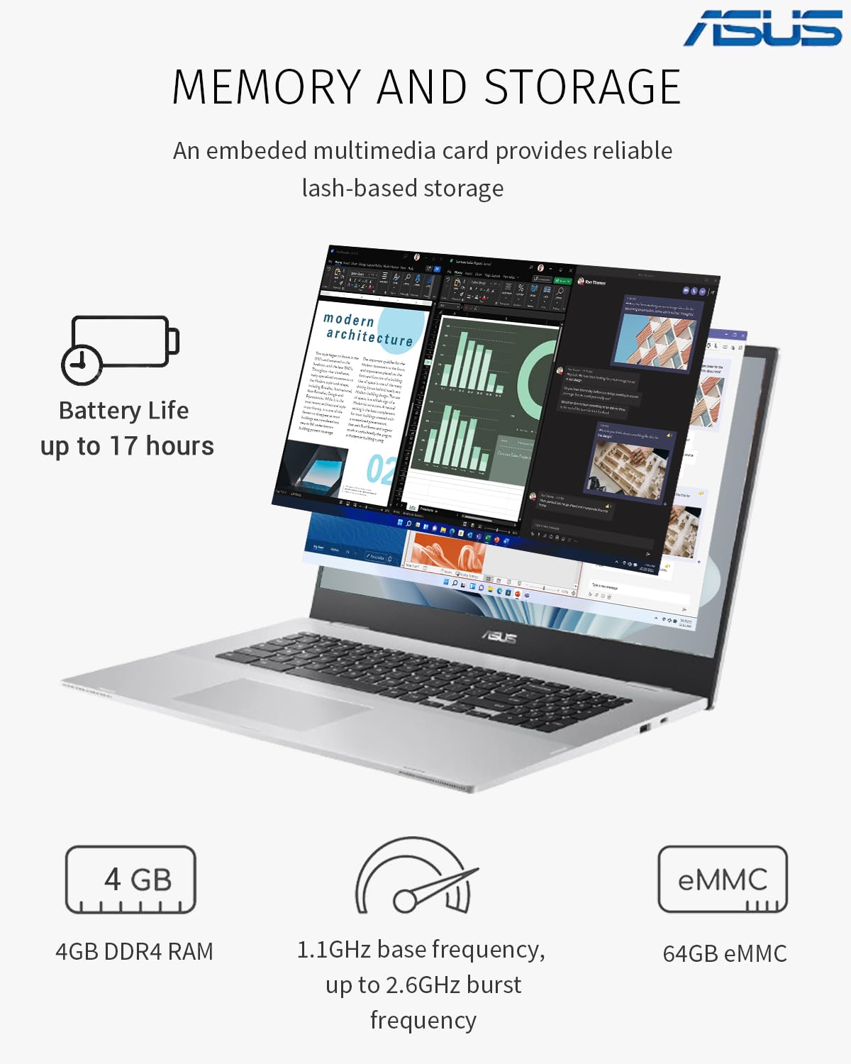 ASUS Chromebook Business Laptop, 17.3" FHD Widescreen Slim-Bezel, Intel Celeron N4500, Chrome OS, 4GB RAM, 64GB eMMC, Wi-Fi 6, Type-C, Intel UHD Graphics, Long Battery Life, Durlyfish