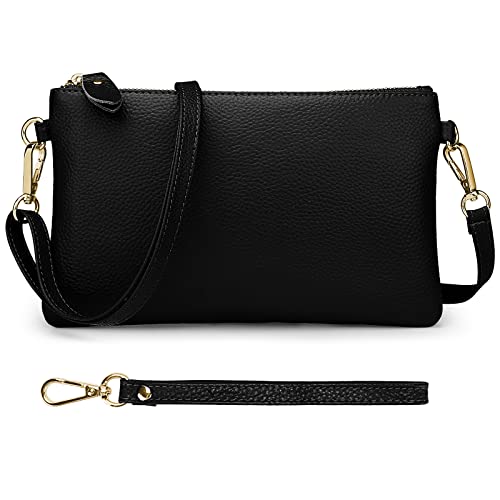 YALUXE Women Wristlet Clutch Genuine Full Grain Leather Crossbody Purse Smartphone Signature Wallet Strap