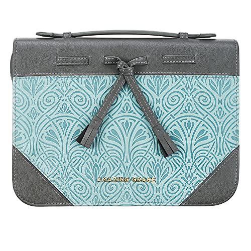 Christian Art Gifts Women's Fashion Bible Cover Amazing Grace, Turquoise/Gray Tassels Faux Leather, Medium