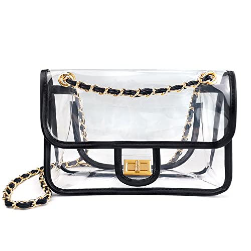 Ayieyill Clear Purses for Women Stadium Approved Crossbody, Clear Purse Handbags for Working Concert Sports Event Clear Bag Turn Lock （Black）
