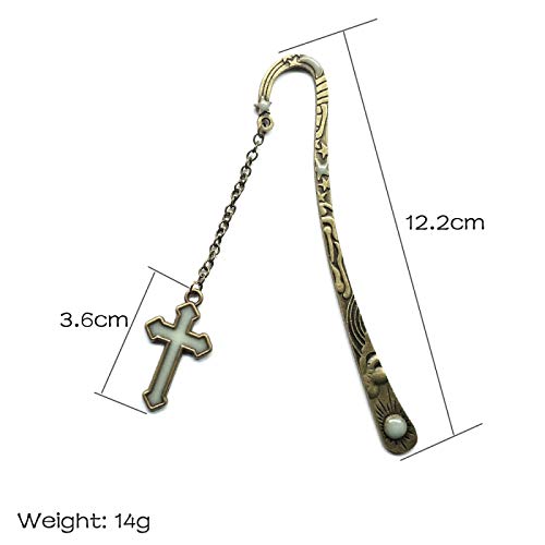 KORENJUL Luminous Bookmark, Cross Bookmarks Retro Glowing Exquisite Fluorescent Metal Multi-Purpose Jewelry Christian Gifts, Silver