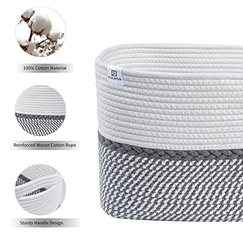 RITHLELA Woven Baskets 15"x10"x9" Cotton Rope Cube Storage Baskets Set of 3 Decorative Baskets Closet Cloth Storage Baskets and Bins for Shelves with Handles for Blanket, Laundry, Clothes - Grey