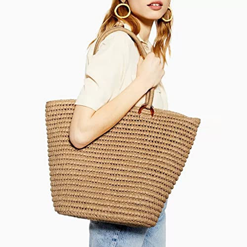 VSUVUR Women Large Woven Straw Beach Tote,Hand-Woven Straw Handbag, Handmade Weaving Shoulder Bag,Summer Beach Bag