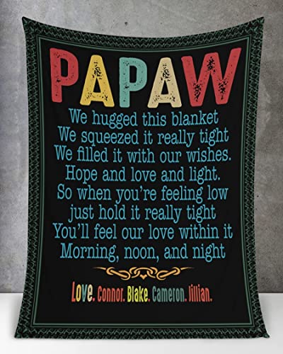 Personalized Papaw Christmas Blanket, Customized Xmas Papaw Gifts, for Papaw, Custom Papaw Papa Poppop Father Papaww Pawpaw Blanket with Children Name.