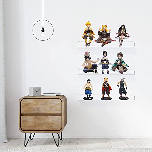 Dezzer Acrylic Floating Shelves, 6 Pack 15" Invisible Shelf Wall Ledge Bookshelf Bedroom Bathroom Kitchen Shelves Book Toys Funko Pop Figures Display Shelves, Clear