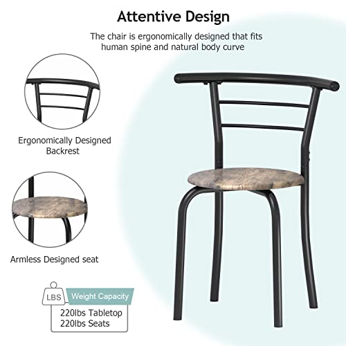 JUMMICO 3 Pieces Dining Set for 2 Small Kitchen Breakfast Table Set Space Saving Wooden Chairs and Table Set for Apartment Dining Room with Metal Frame and Wine Rack,Walnut