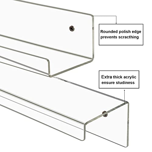 Dezzer Acrylic Floating Shelves, 6 Pack 15" Invisible Shelf Wall Ledge Bookshelf Bedroom Bathroom Kitchen Shelves Book Toys Funko Pop Figures Display Shelves, Clear