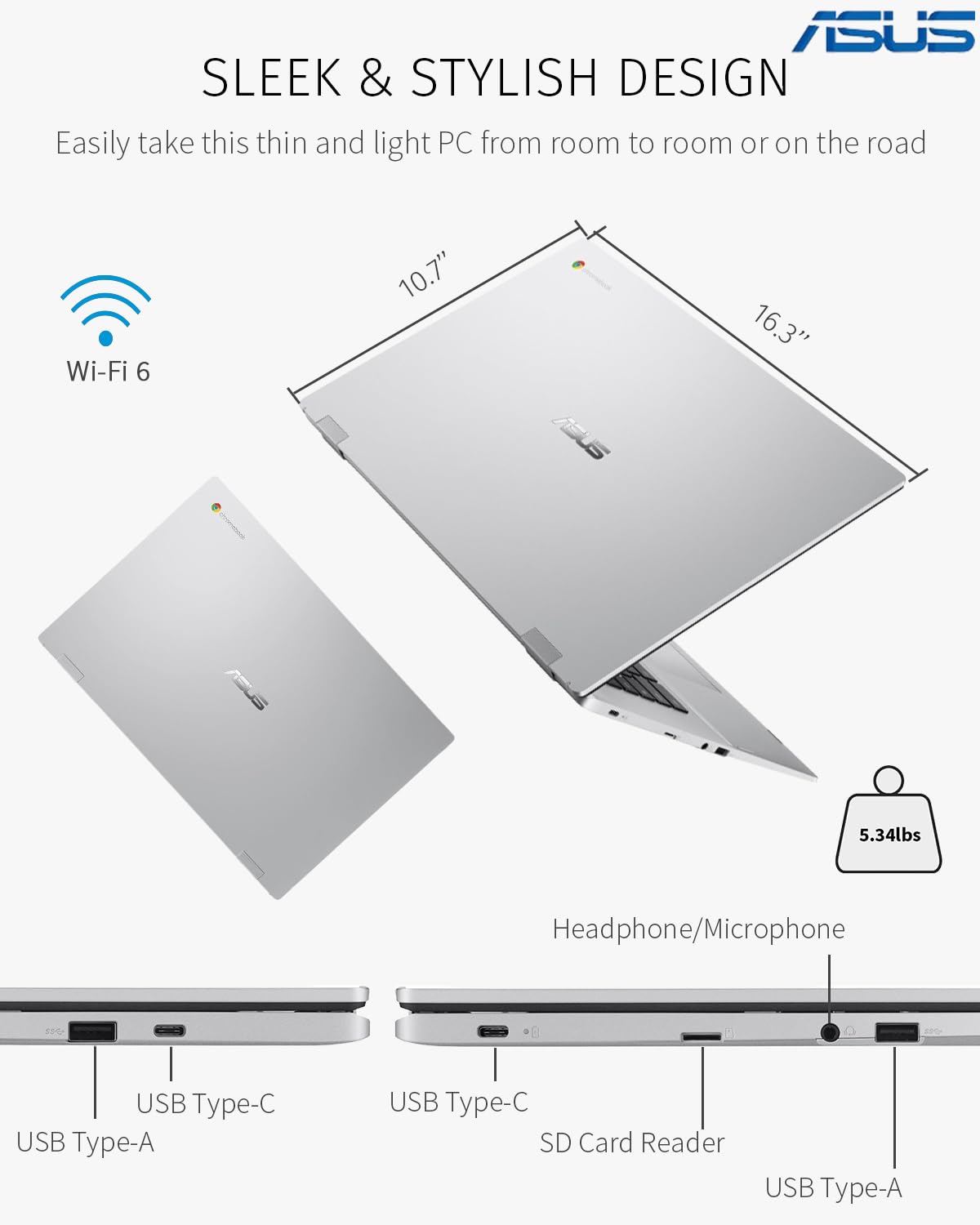 ASUS Chromebook Business Laptop, 17.3" FHD Widescreen Slim-Bezel, Intel Celeron N4500, Chrome OS, 4GB RAM, 64GB eMMC, Wi-Fi 6, Type-C, Intel UHD Graphics, Long Battery Life, Durlyfish