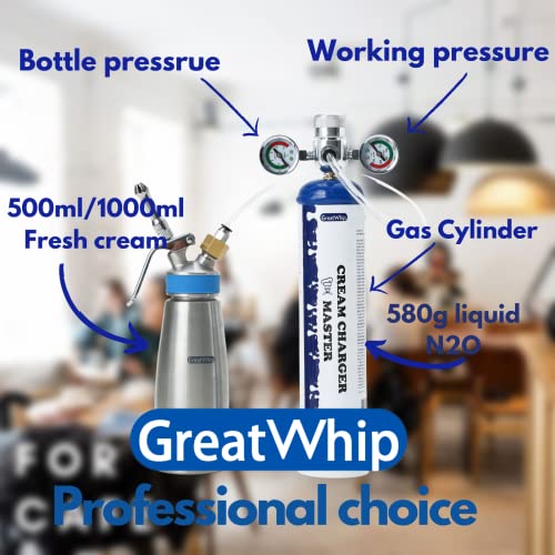 GreatWhip Whipped Cream Chargers, 615g Whip Cream Charger Cylinder, 6 Cylinders (1 Carton)