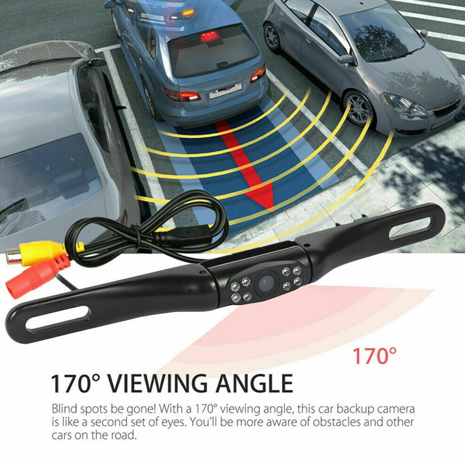 Kairiyard License Plate Backup Camera, Waterproof 170° View Rear View Reverse Camera Night Vision Back up Camera Systems for Cars Trucks Pickup SUVs Trailer
