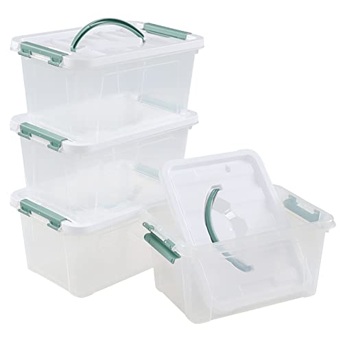 Anbers 5.5 Quart Clear Plastic Box with Lid, 4 Packs Latch Storage Bin