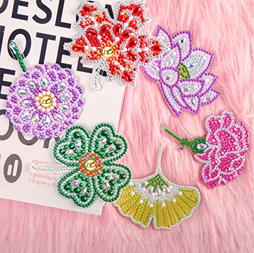 6 Pcs 5D Diamond Painting Bookmarks, DIY Diamond Art Bookmarks, Floral & Leaf Diamond Bookmarks, Diamond Painting Tool for Beginners Kids Adults, DIY Bookmarks Diamond Art Crafts Supplies