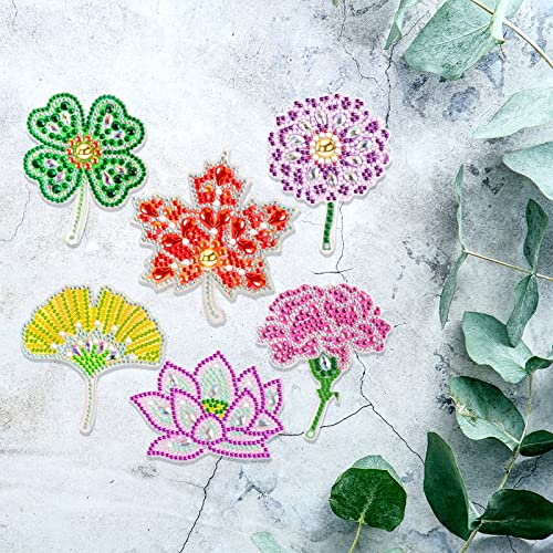 6 Pcs 5D Diamond Painting Bookmarks, DIY Diamond Art Bookmarks, Floral & Leaf Diamond Bookmarks, Diamond Painting Tool for Beginners Kids Adults, DIY Bookmarks Diamond Art Crafts Supplies