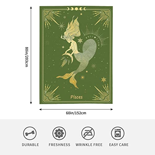 Pisces Zodiac Blanket Constellation Flannel Fleece Throw Blanket with Lucky Colors Winter Warm Astrology Gifts Blanket for Home Bed Couch 60"X50"