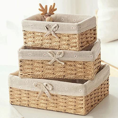 BYBYCD Storage Basket Wicker Durable Storage Box for Home Weaving Process Sundries Finishing Desktop Decoration Laundry Basket(S,Coffee)