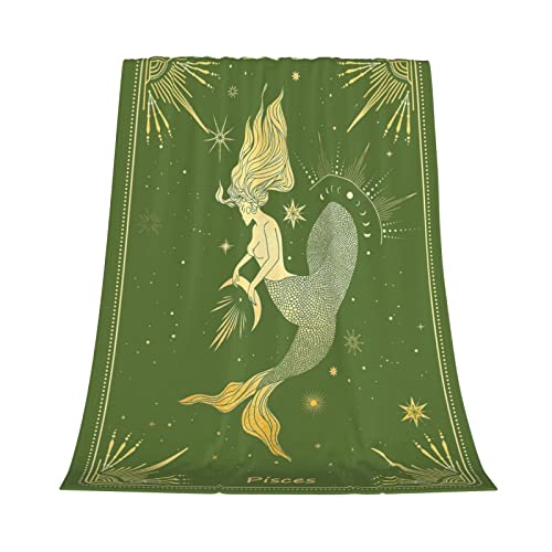 Pisces Zodiac Blanket Constellation Flannel Fleece Throw Blanket with Lucky Colors Winter Warm Astrology Gifts Blanket for Home Bed Couch 60"X50"