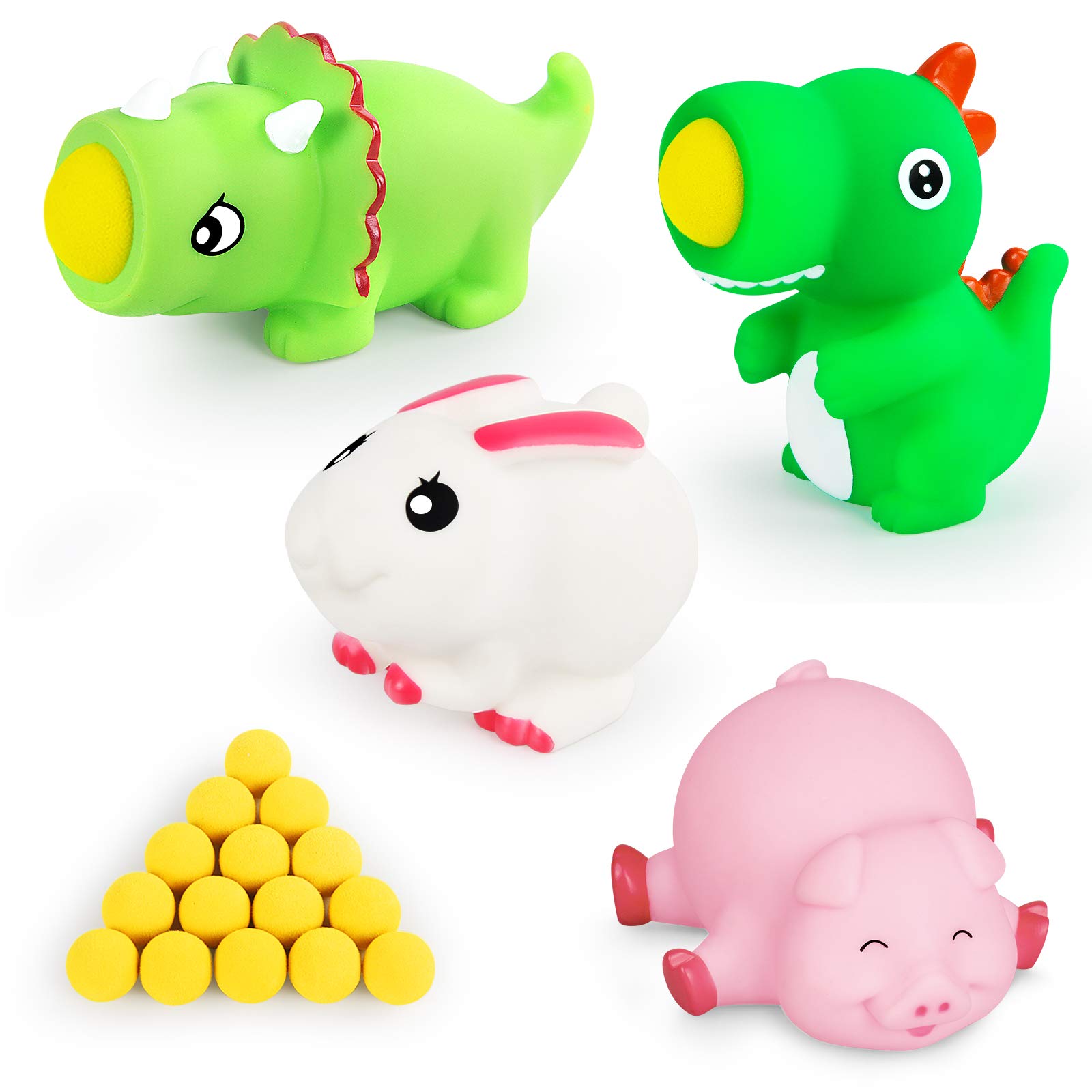 KUARLUBI Shoot Ball Toys -Dinosaur Pig Toys Foam Ball Popper Guns, Toy Guns for Kids 4pk with 16 Foam Ball for Boys Girls Birthday Gifts