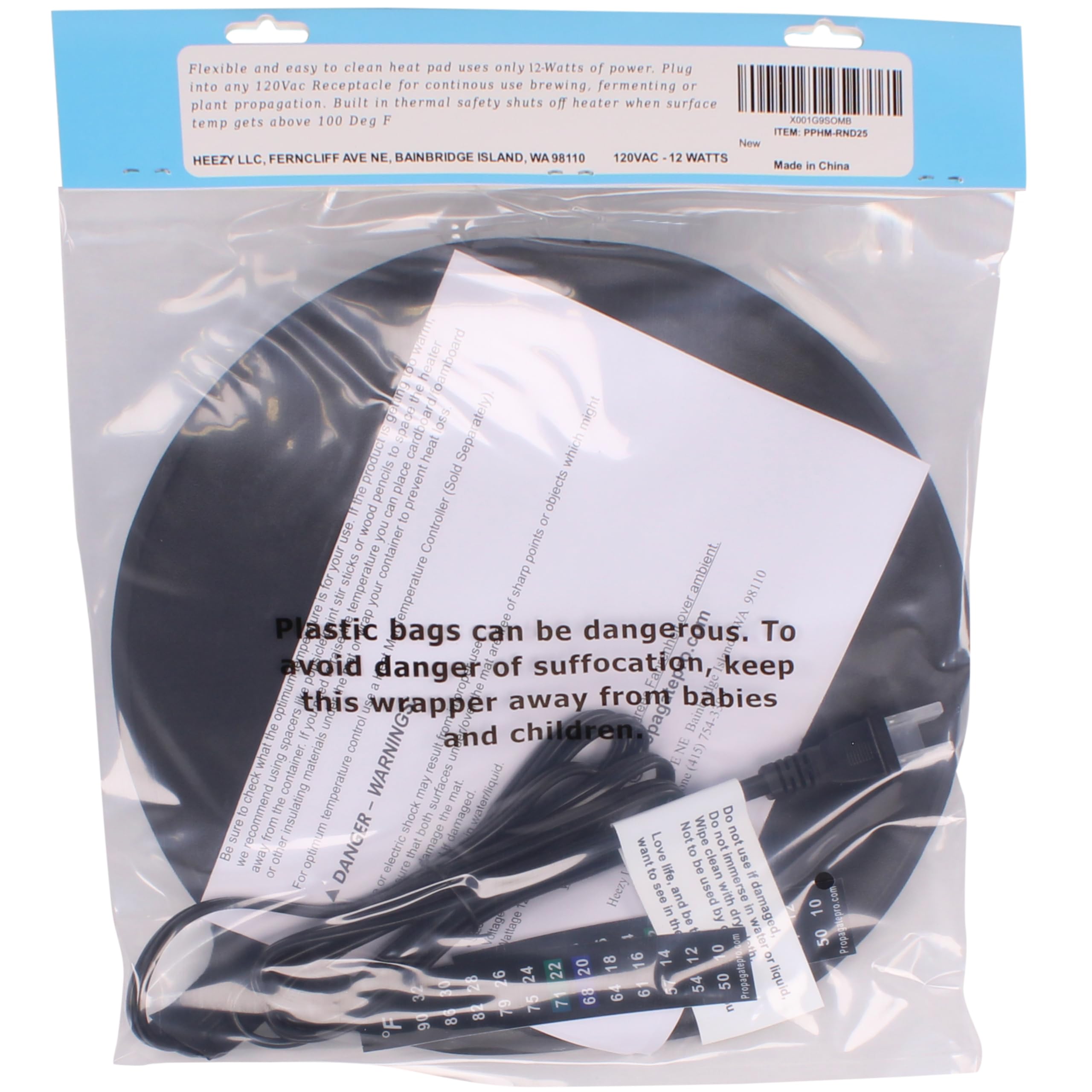 Brewing & Fermentation Heat Pad for Homebrew Beer & Wine Fermenting 120VAC 12 or 25 Watt Heating Mat: Safe for Plastic/Glass Carboy Fermentors w/Heater Temp Strips (10" - 12 Watts (Black))