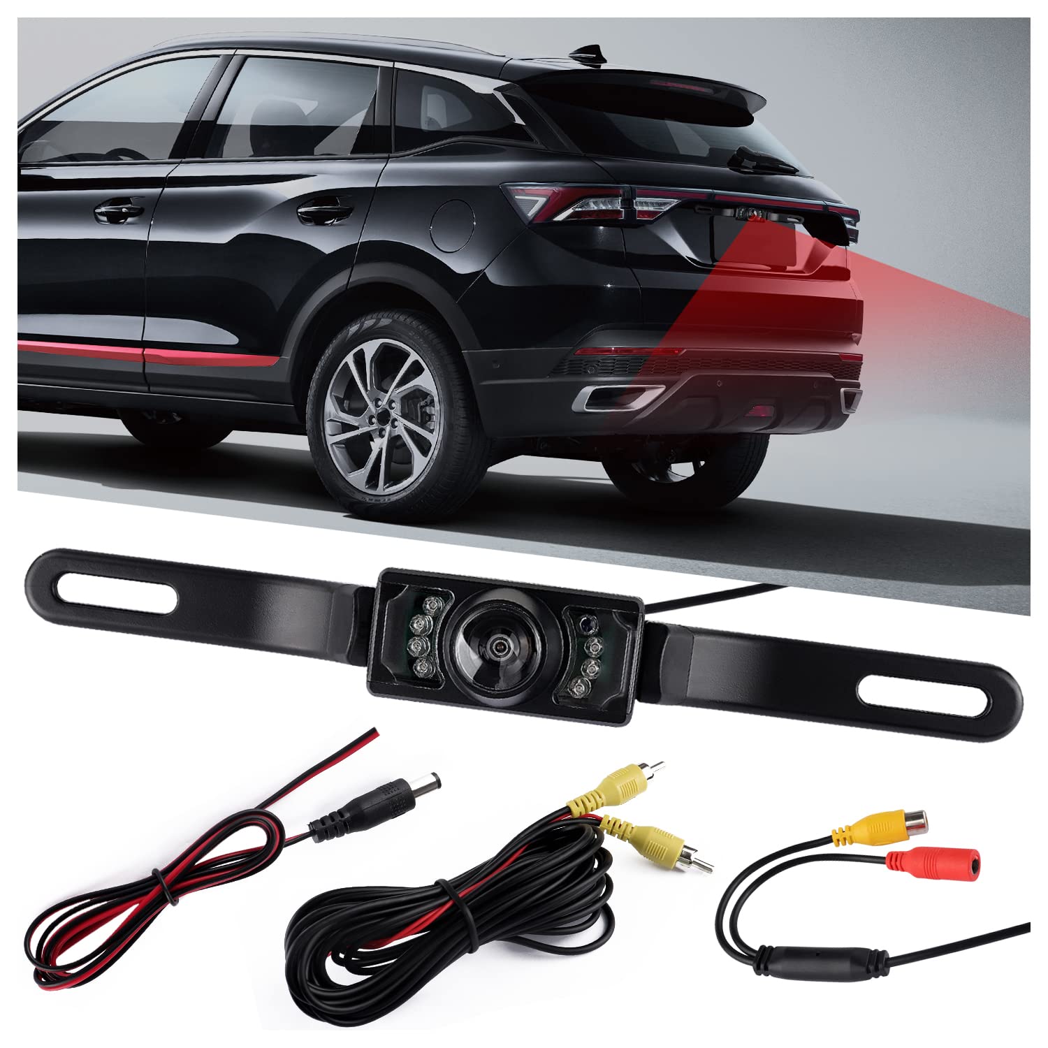 HD Backup Camera for Car with 8 LED Night Vision License Plate Camera,170° Wide Angle Waterproof Rear View Camera for Car/SUV/Truck/Van/RV Reverse Camera Systems